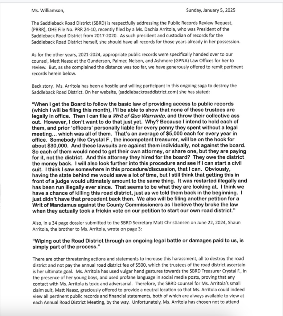 Finally Got A Response From Bob Hummel – Saddleback Road District